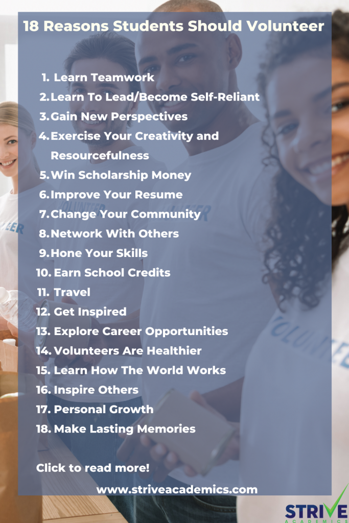 18 Reasons Students Should Volunteer Pinterest Graphic - Strive Academics
