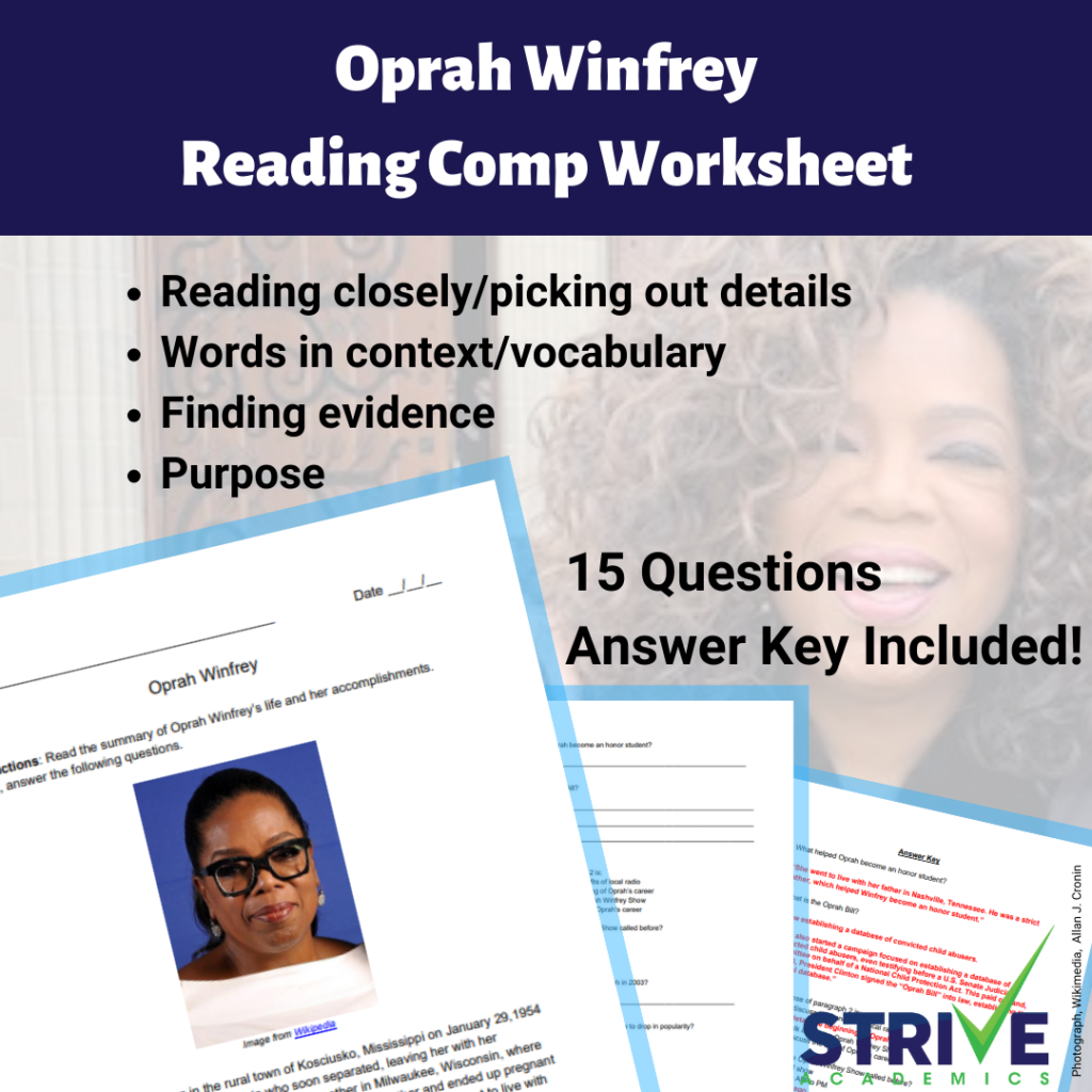 The Life of Oprah Winfrey Reading Comprehension Excerpt – Strive Academics
