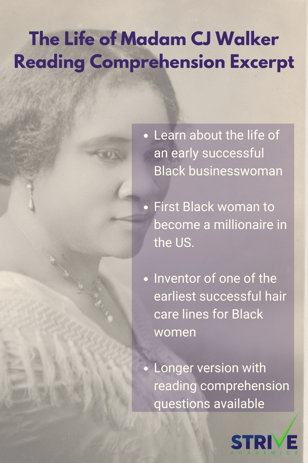 The Life of Madam CJ Walker Reading Comprehension Excerpt Pinterest ...